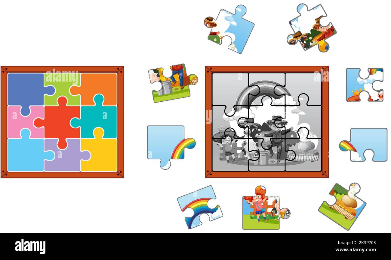 Farm characters photo puzzle game template illustration Stock Vector ...