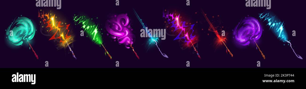 Set of magic wands with vfx light effect, wizard or witch sticks with ...