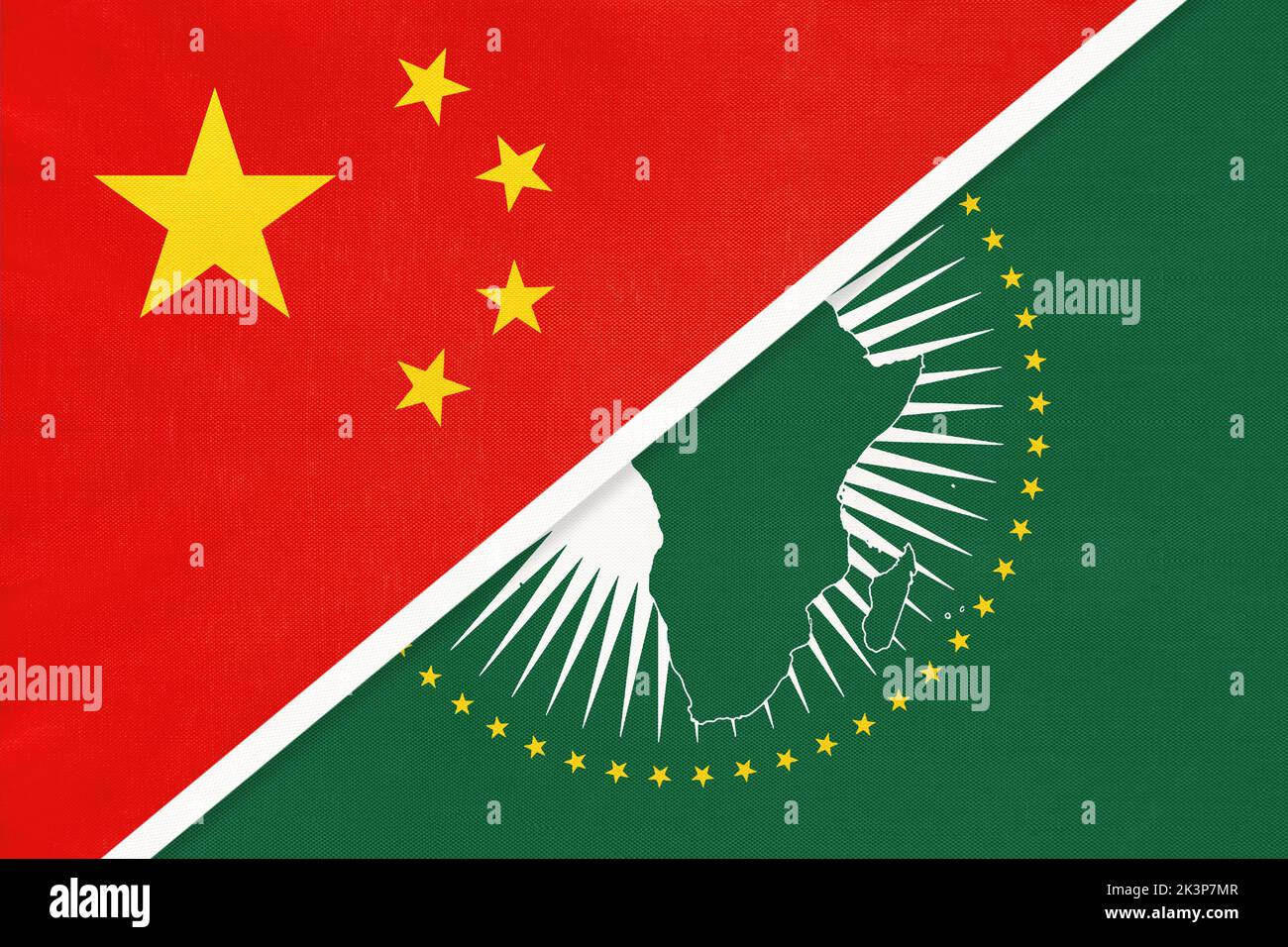 African Union and China or PRC, national flag from textile. Africa ...