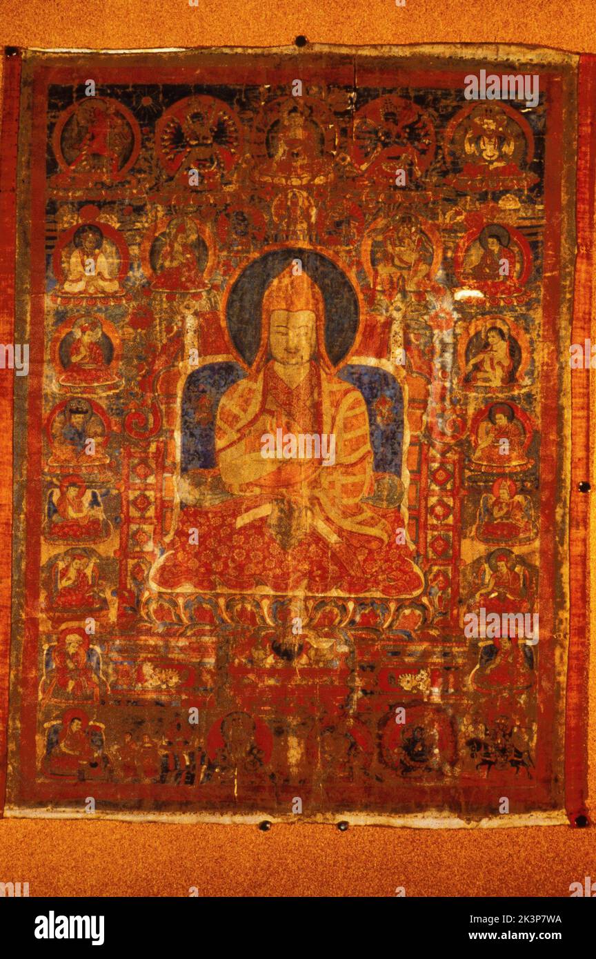 Thangka, Tibetan Buddhist painting, Teacher Mixed Guge and gTsang ...