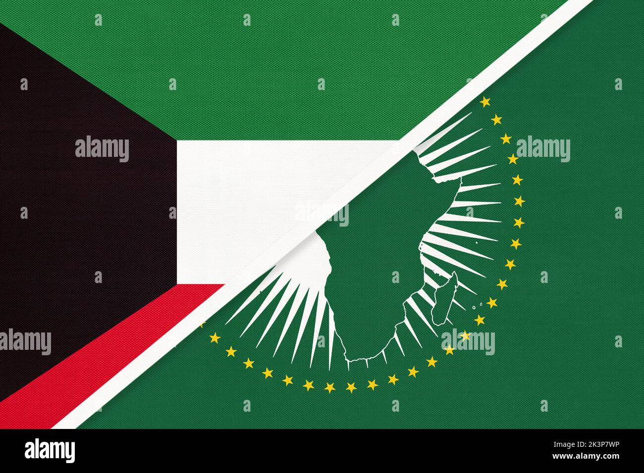 African Union and Kuwait, national flag from textile. Africa continent ...