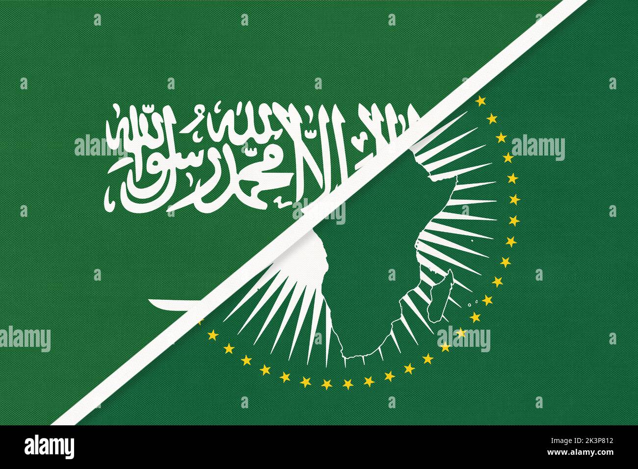 African Union and Saudi Arabia, national flag from textile. Africa ...