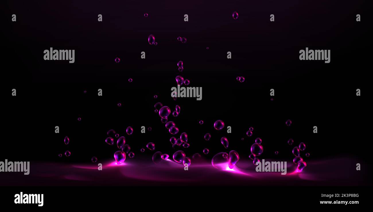 Abstract background with purple liquid and rising up air bubbles. Water ...