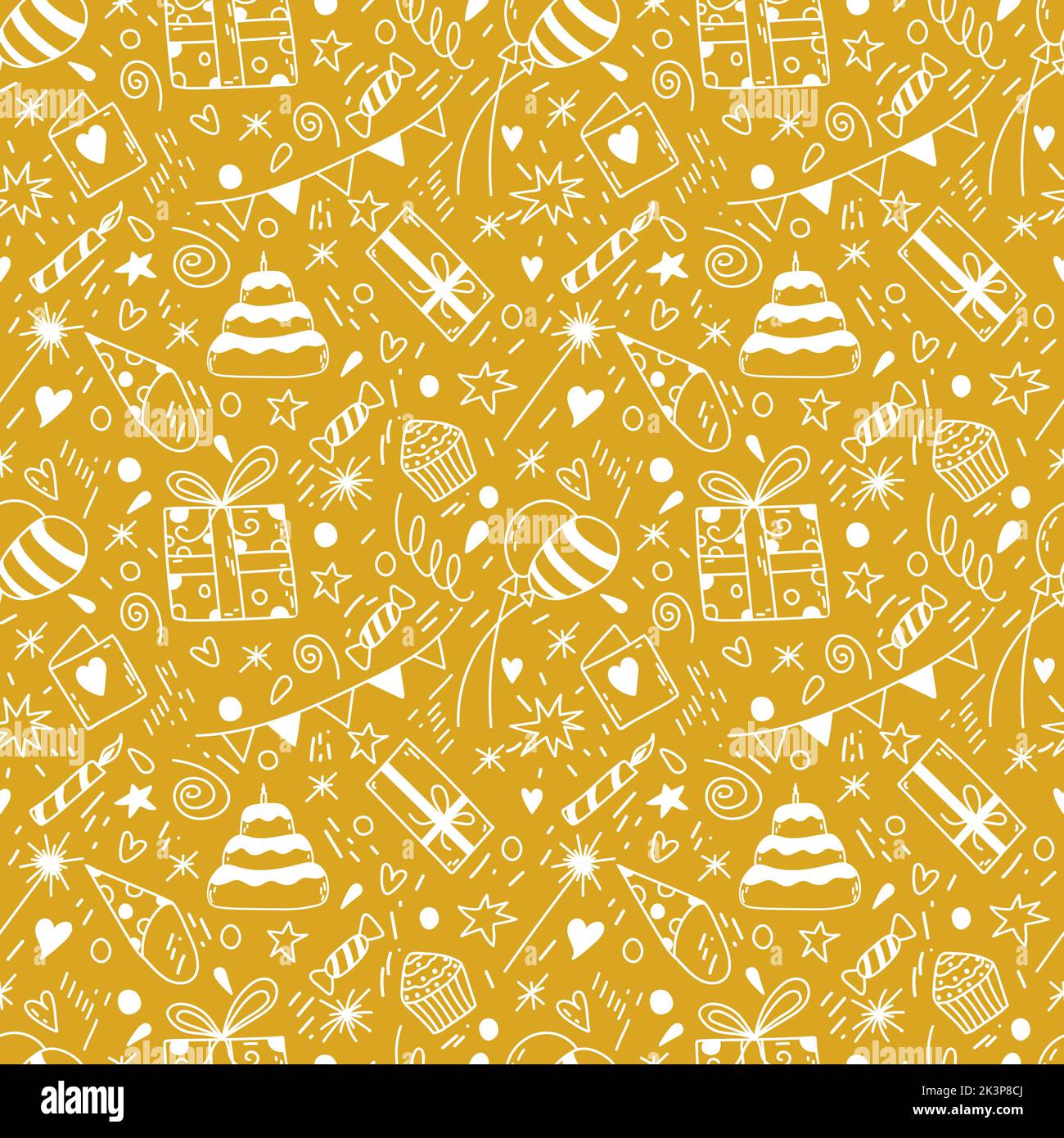 Birthday seamless pattern in vector. Hand drawn doodle background with ...