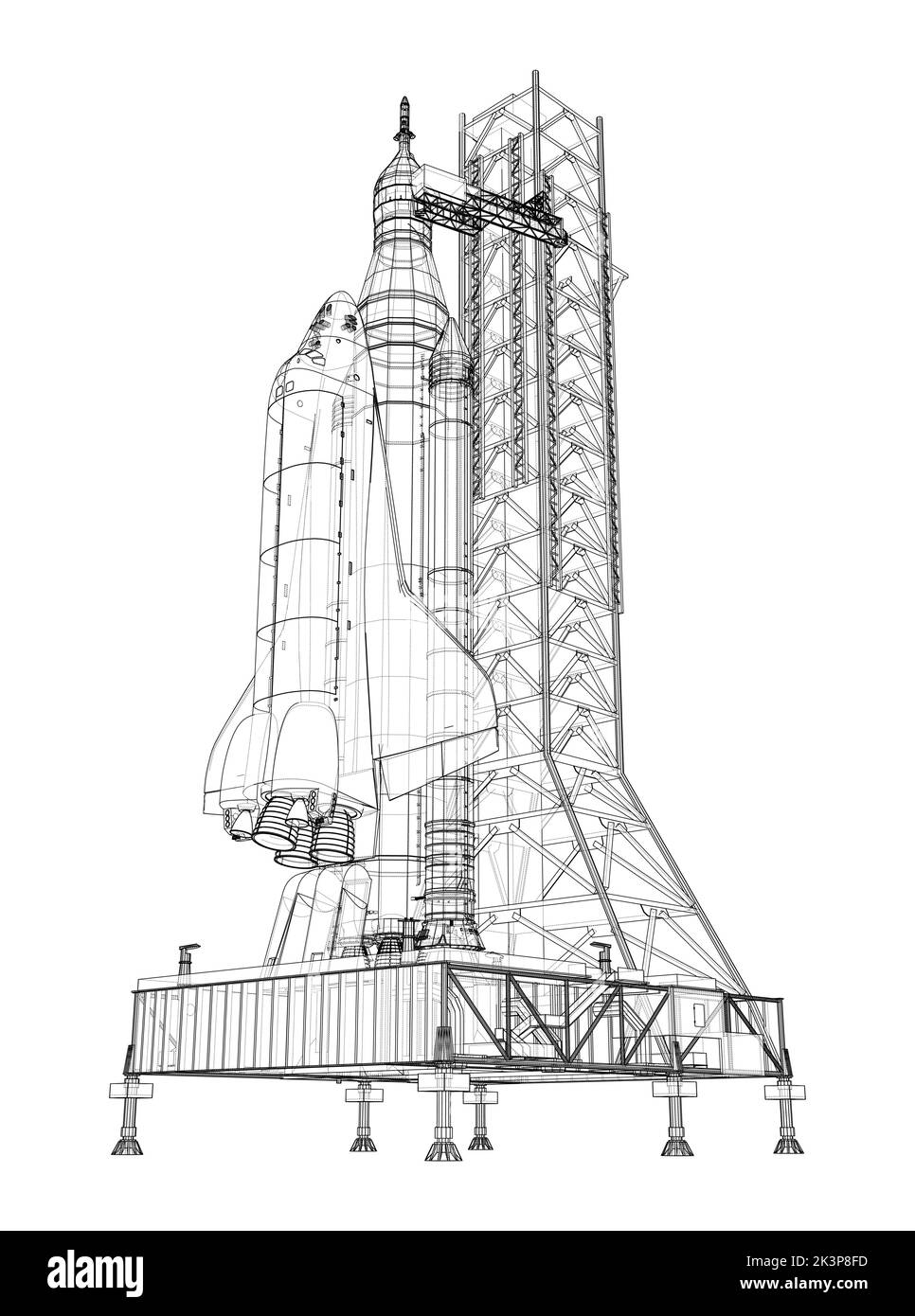 Space Rocket on launch pad. Vector rendering of 3d Stock Vector Image ...