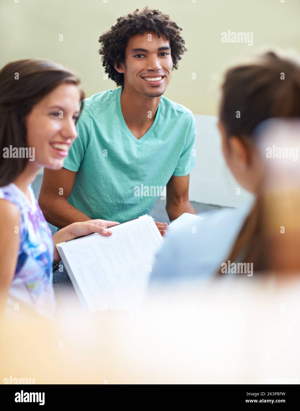 Our study group is the best. Cropped view of college students studying ...