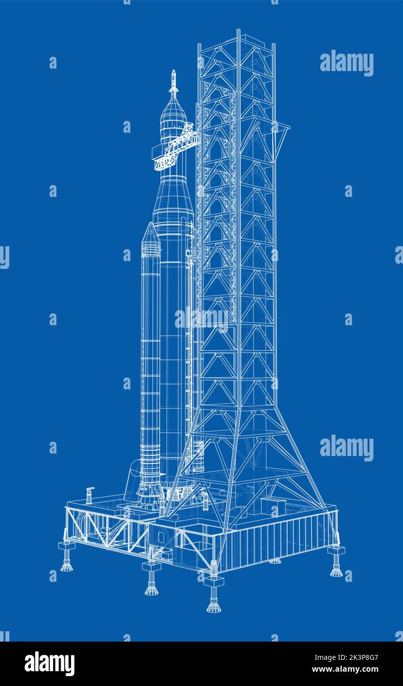 Space Rocket on launch pad. Vector rendering of 3d Stock Vector Image ...