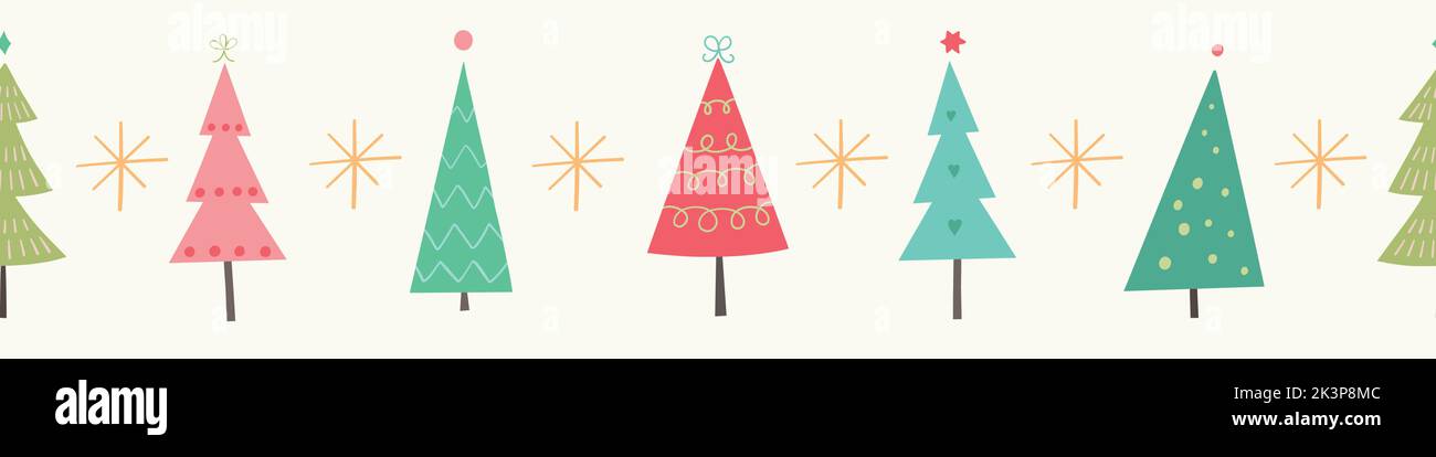 Christmas tree pattern background. Vector seasonal border Stock Vector ...