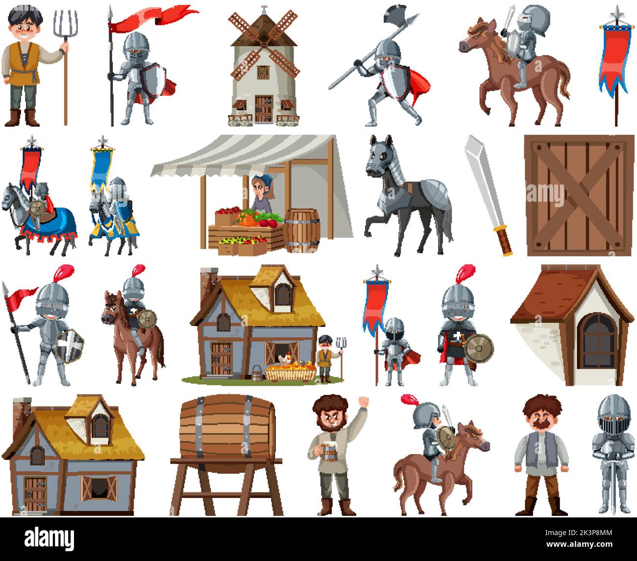 Medieval cartoon characters and objects illustration Stock Vector Image ...