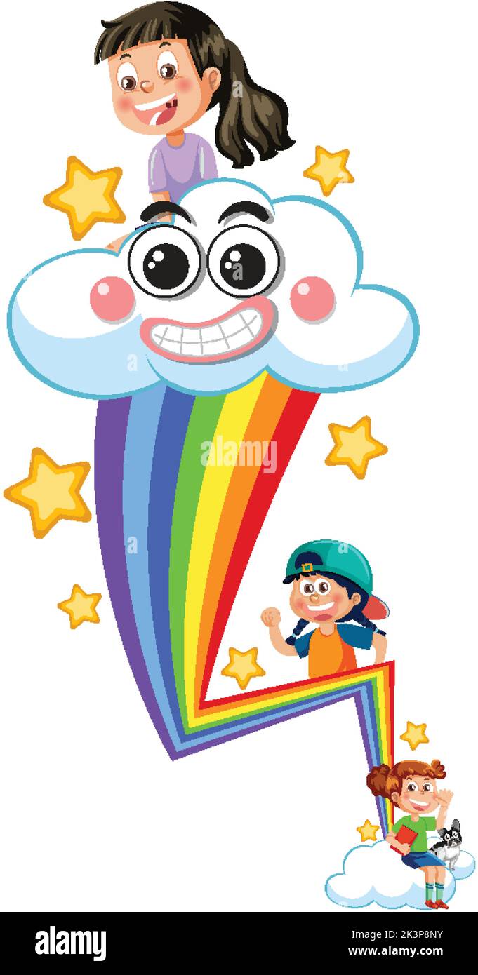 Children on rainbow in cartoon style illustration Stock Vector Image ...