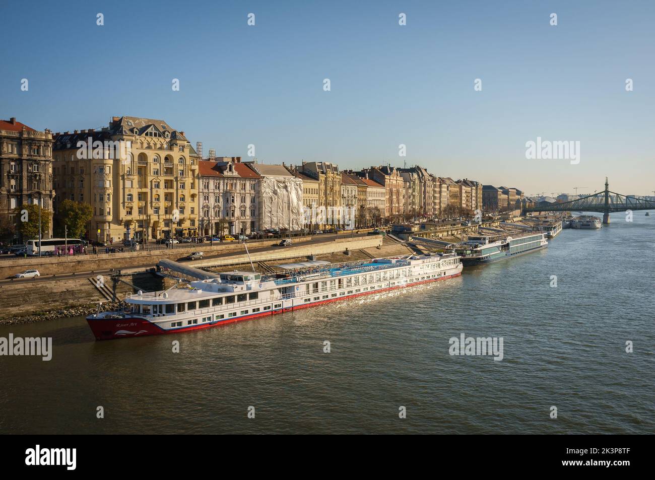 A beautiful shot of "River Art" boat anchored on the bank of Budapest ...