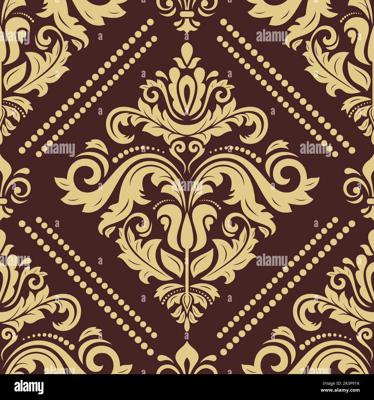 Classic seamless vector pattern. Damask brown and golden orient ...