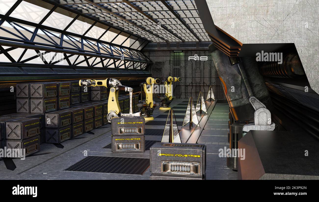 3D rendered science fiction reactor interior scene in spaceship Stock ...