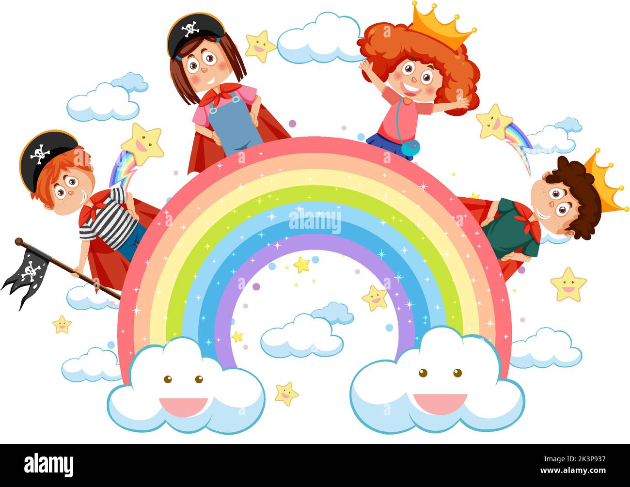 Happy children with rainbow illustration Stock Vector Image & Art - Alamy