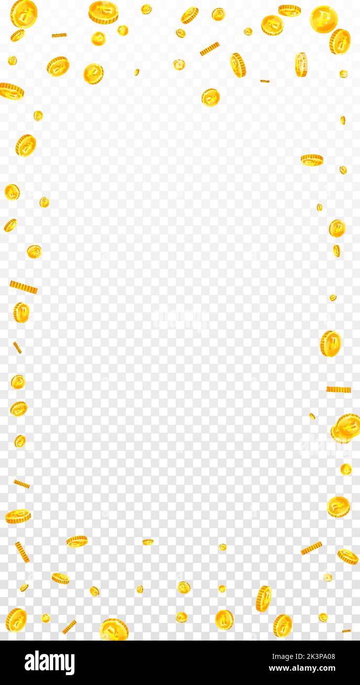 Russian ruble coins falling. Scattered gold RUB coins. Russia money ...