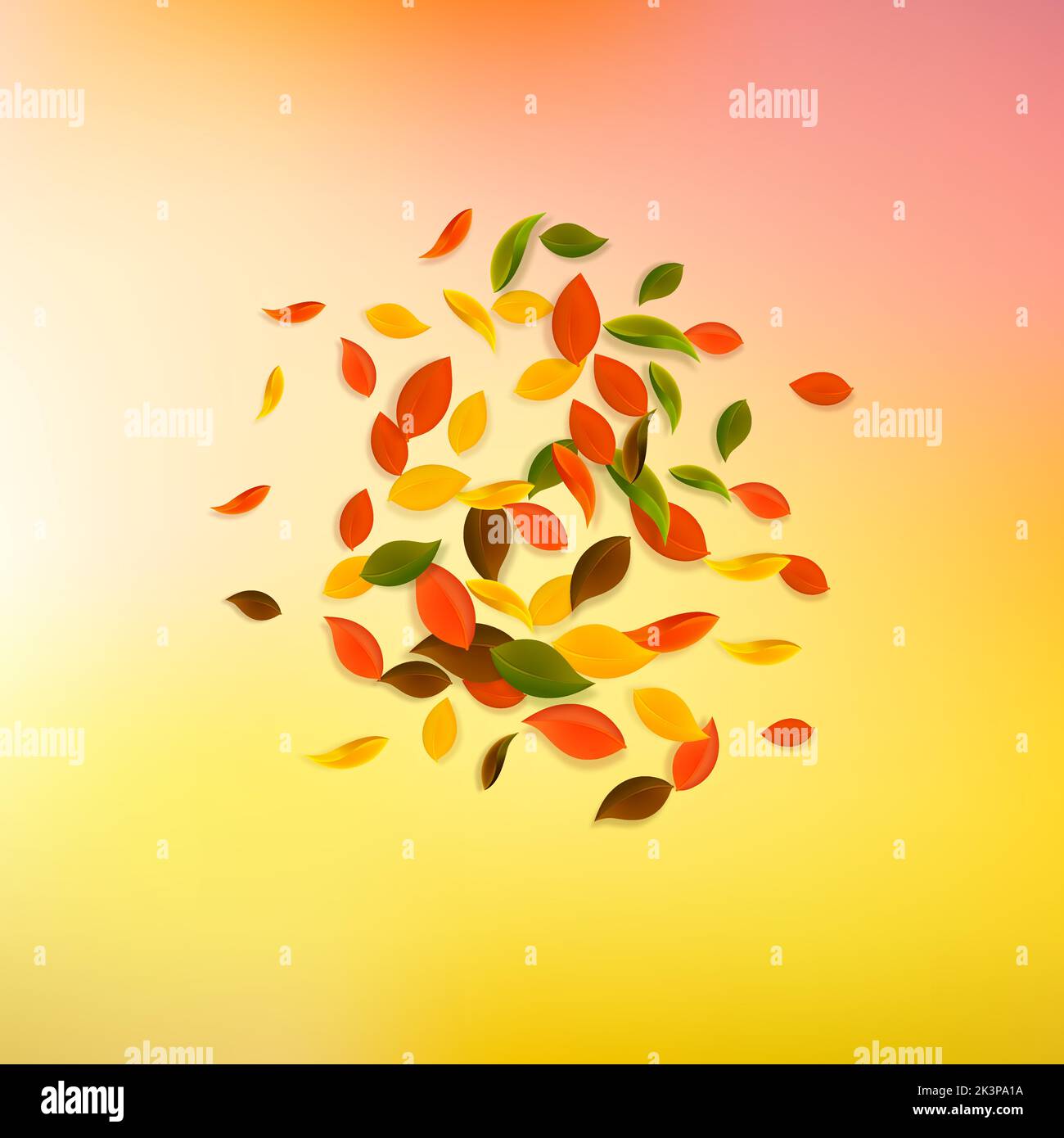 Falling autumn leaves. Red, yellow, green, brown chaotic leaves flying ...