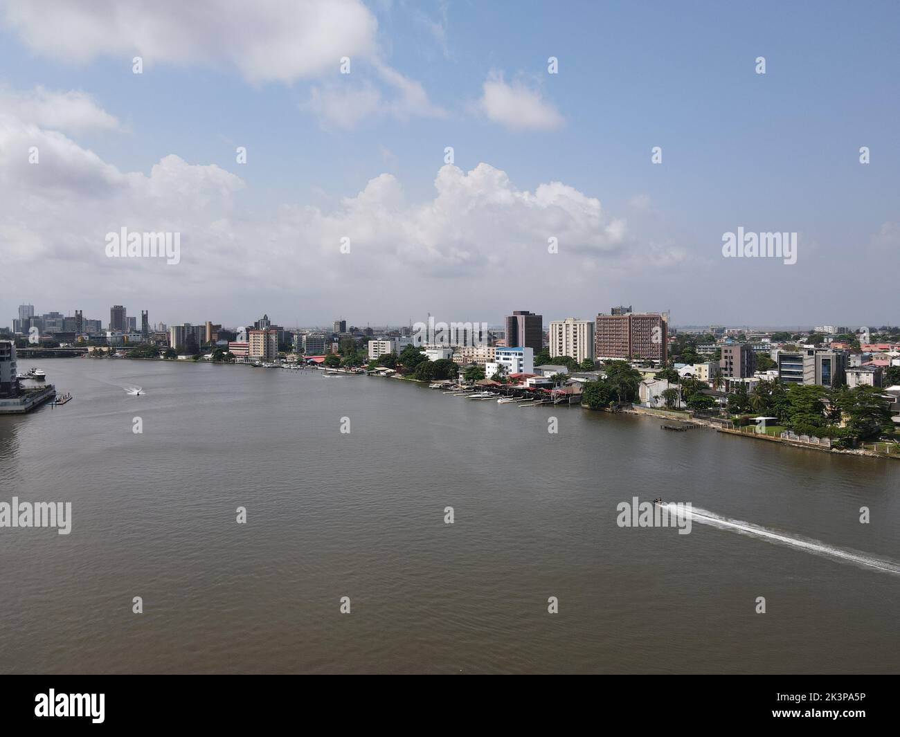 A bird's eye view of a boat sailing in a canal in Lagos, Nigeria Stock ...