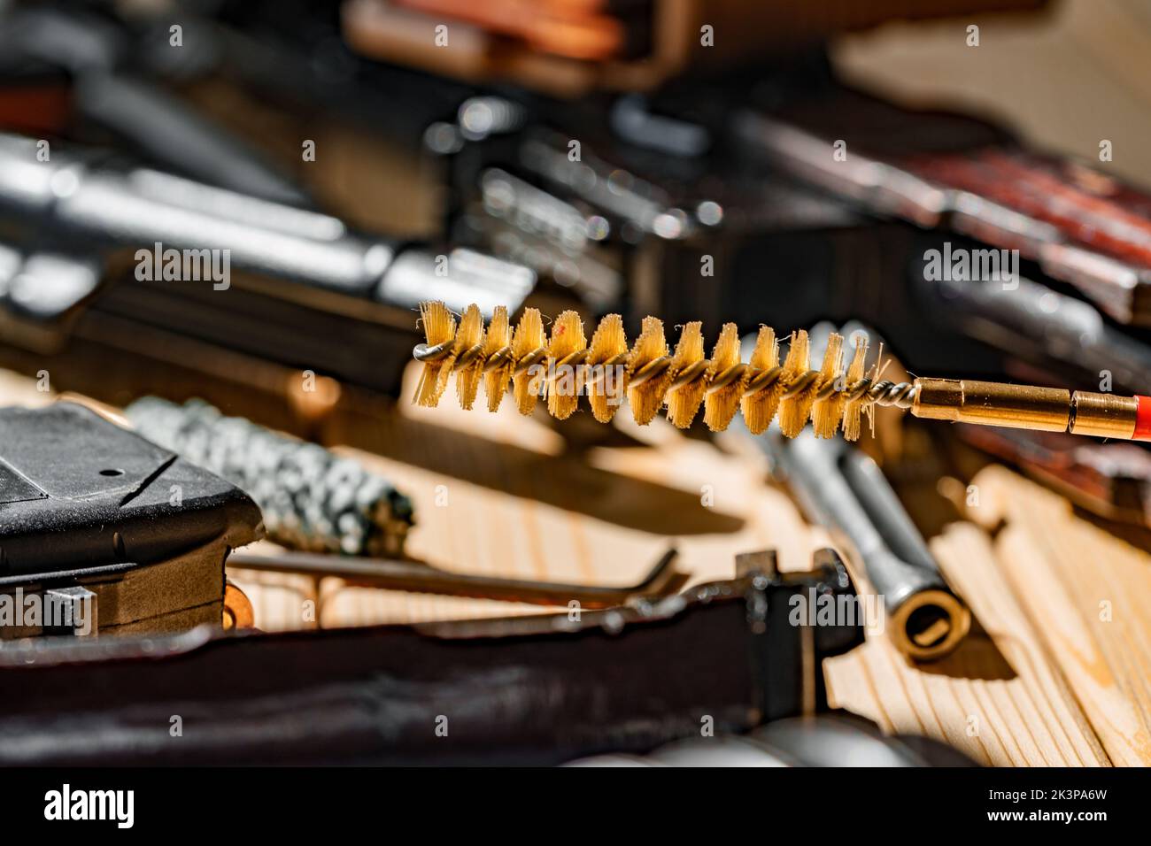 Gunsmith's working table for gun cleaning and maintaining Stock Photo ...