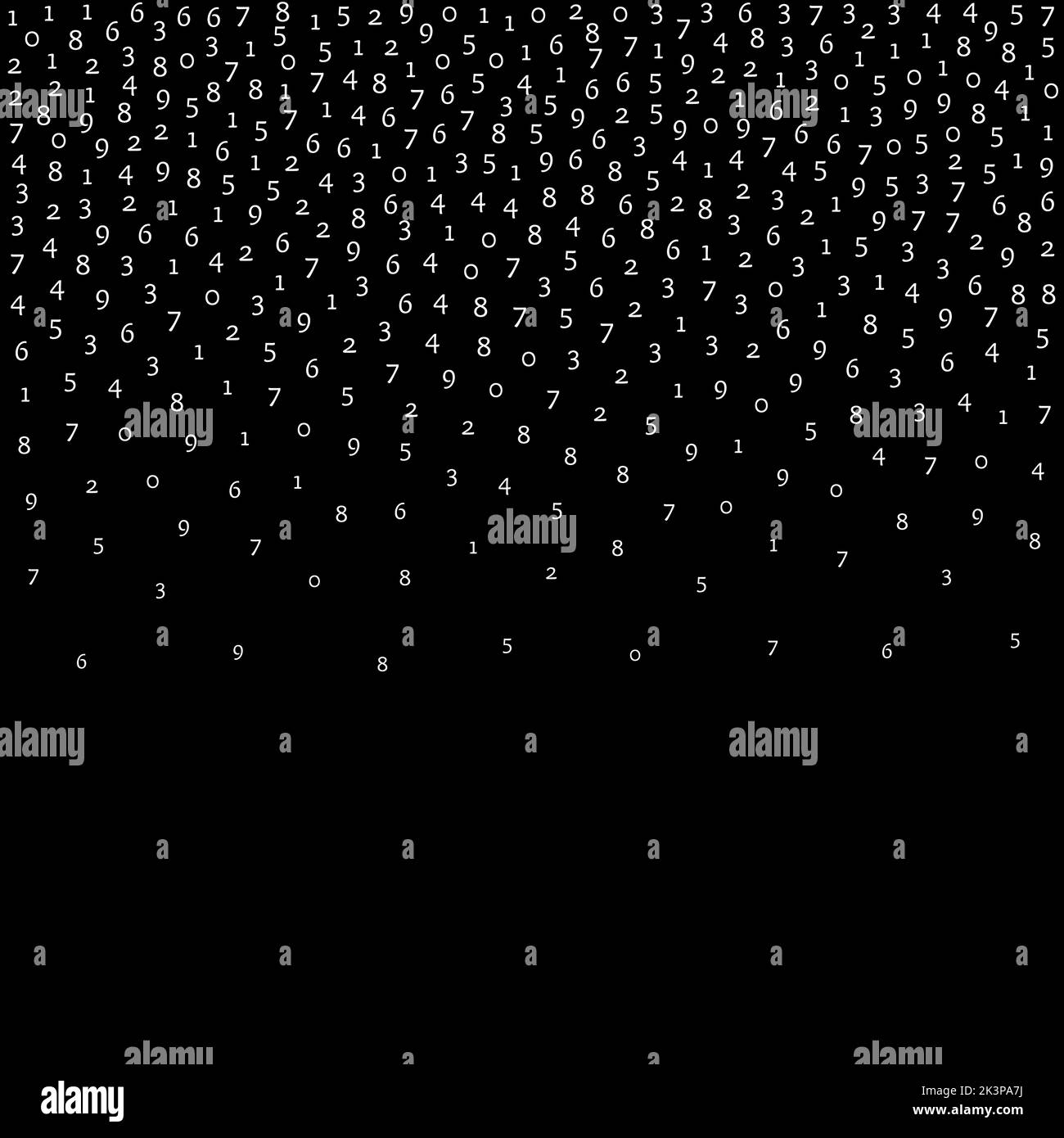 Falling numbers, big data concept. Binary white orderly flying digits. Outstanding futuristic ...