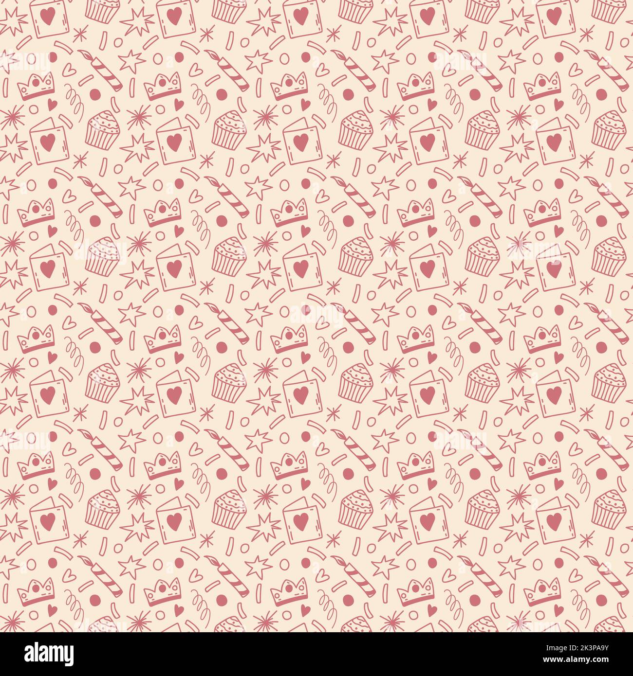 Seamless doodle pattern in pink and champagne color. Cute cartoon ...