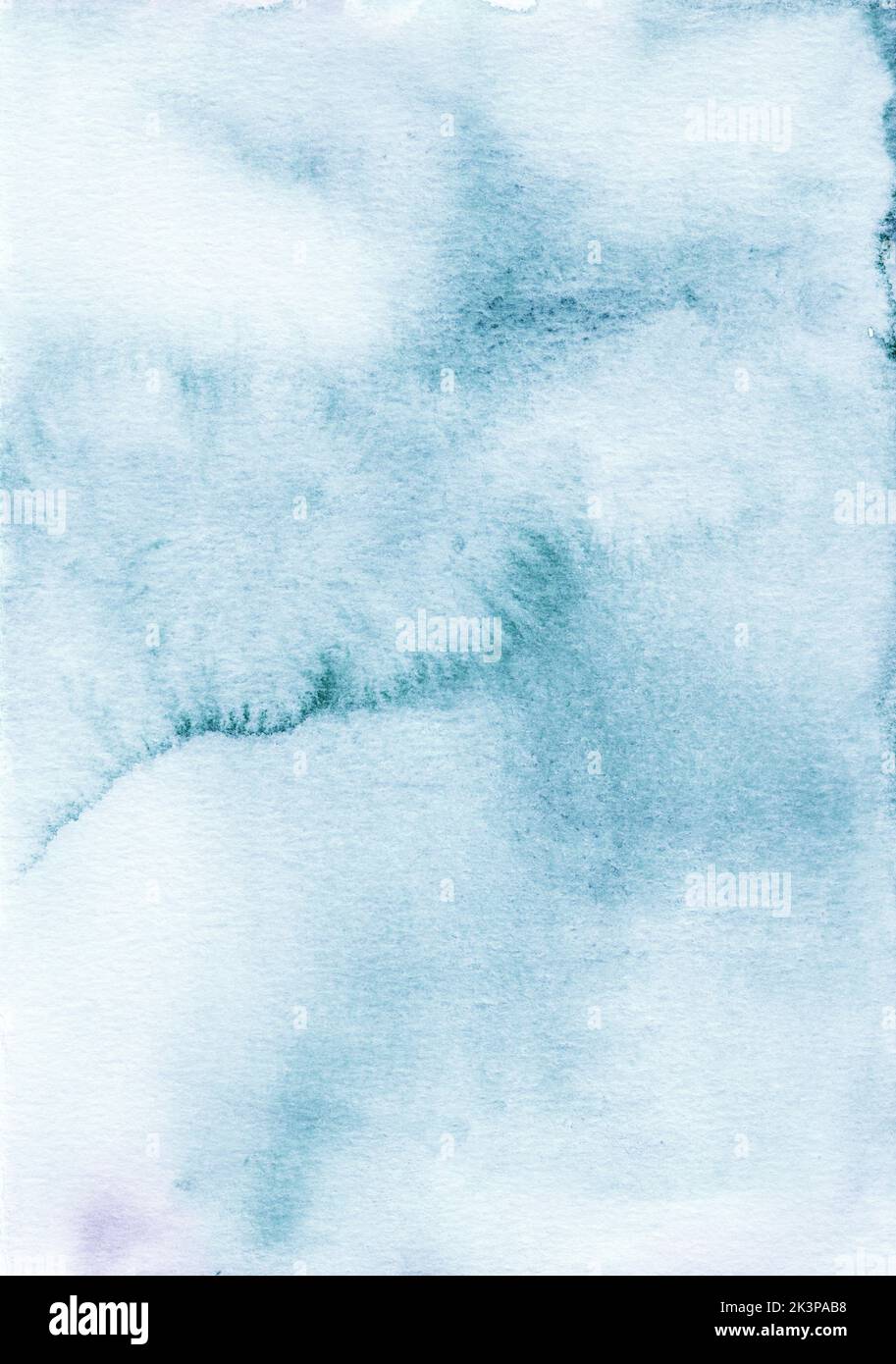 Watercolor light blue and white background. Messy dirty blue liquid ...