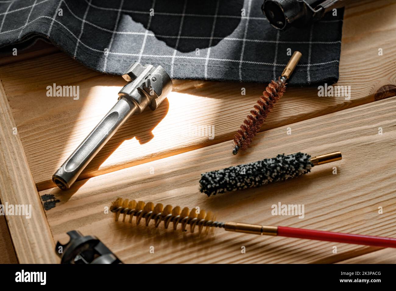 Gunsmith's working table for gun cleaning and maintaining Stock Photo ...