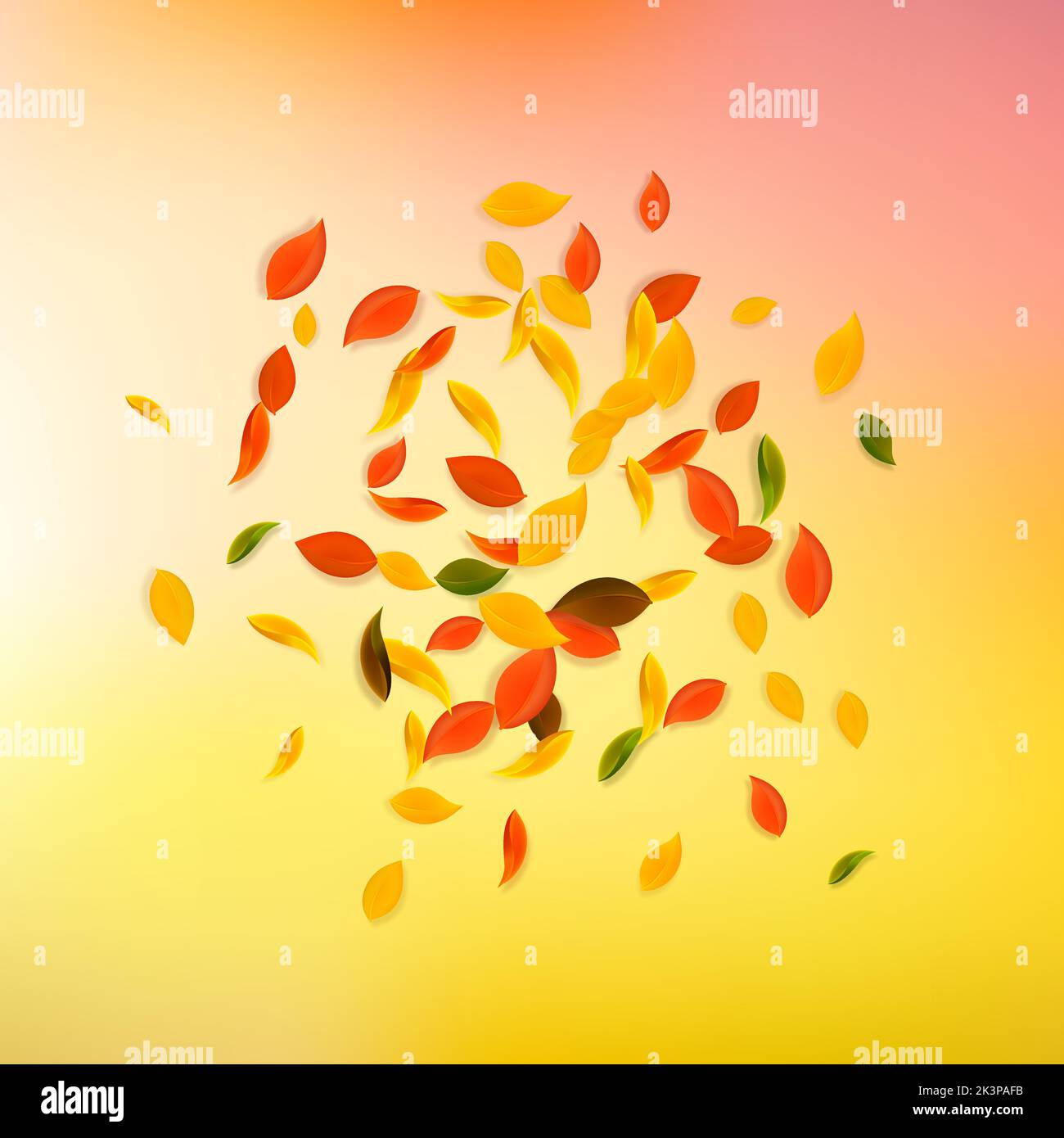 Falling autumn leaves. Red, yellow, green, brown chaotic leaves flying ...