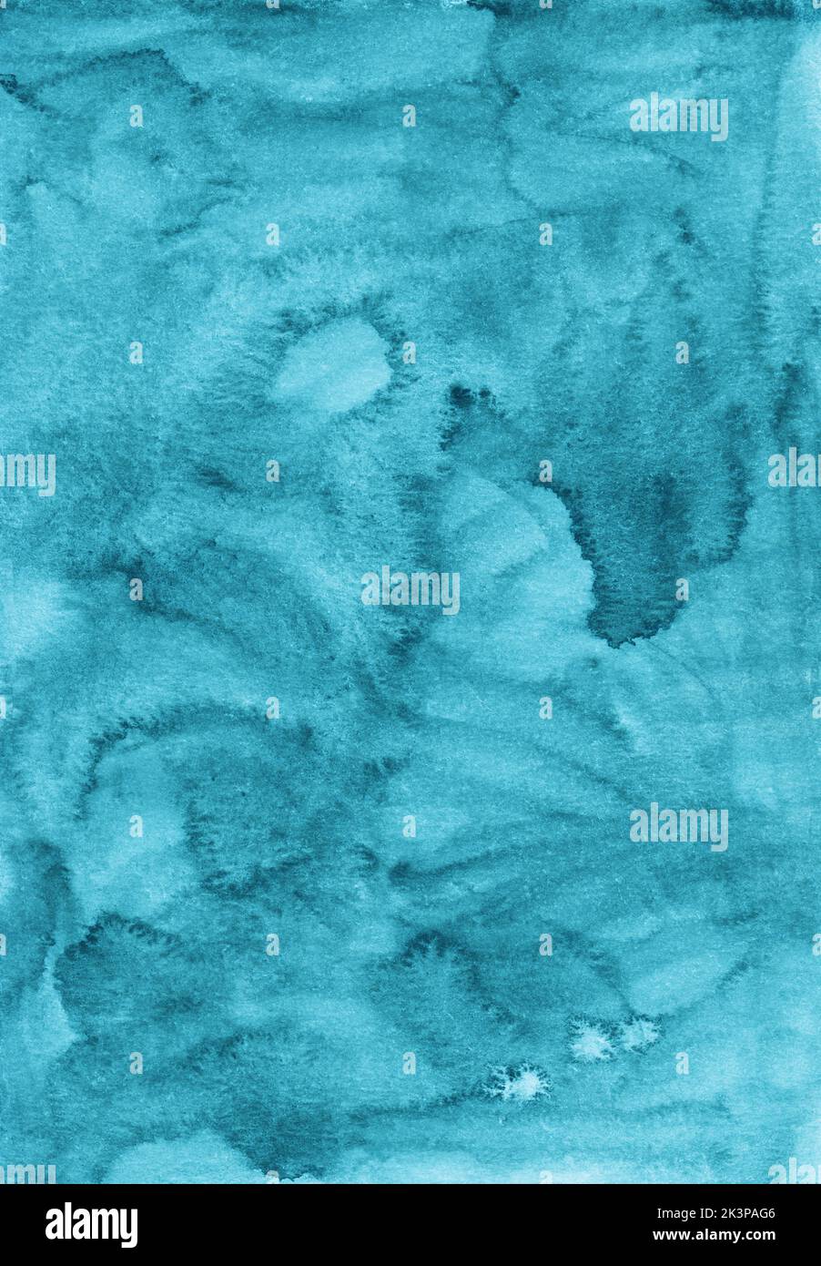 Watercolor light cyan blue background painting. Turquoise stains on ...