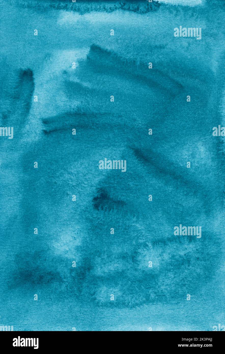 Watercolor deep turquoise background texture. Watercolour abstract cyan ...