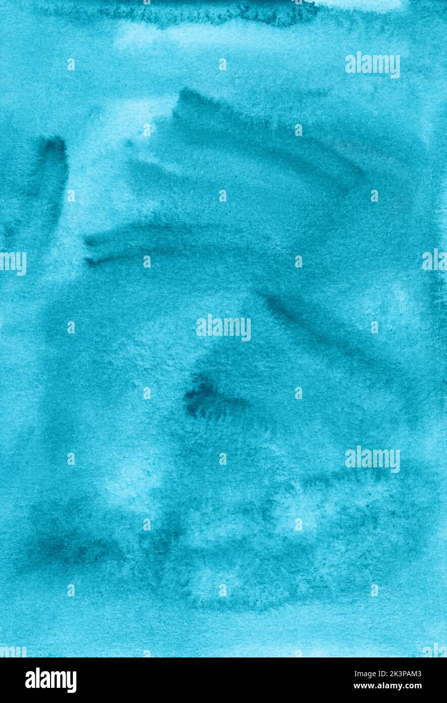 Watercolor light cyan blue background painting. Turquoise aquarelle ...