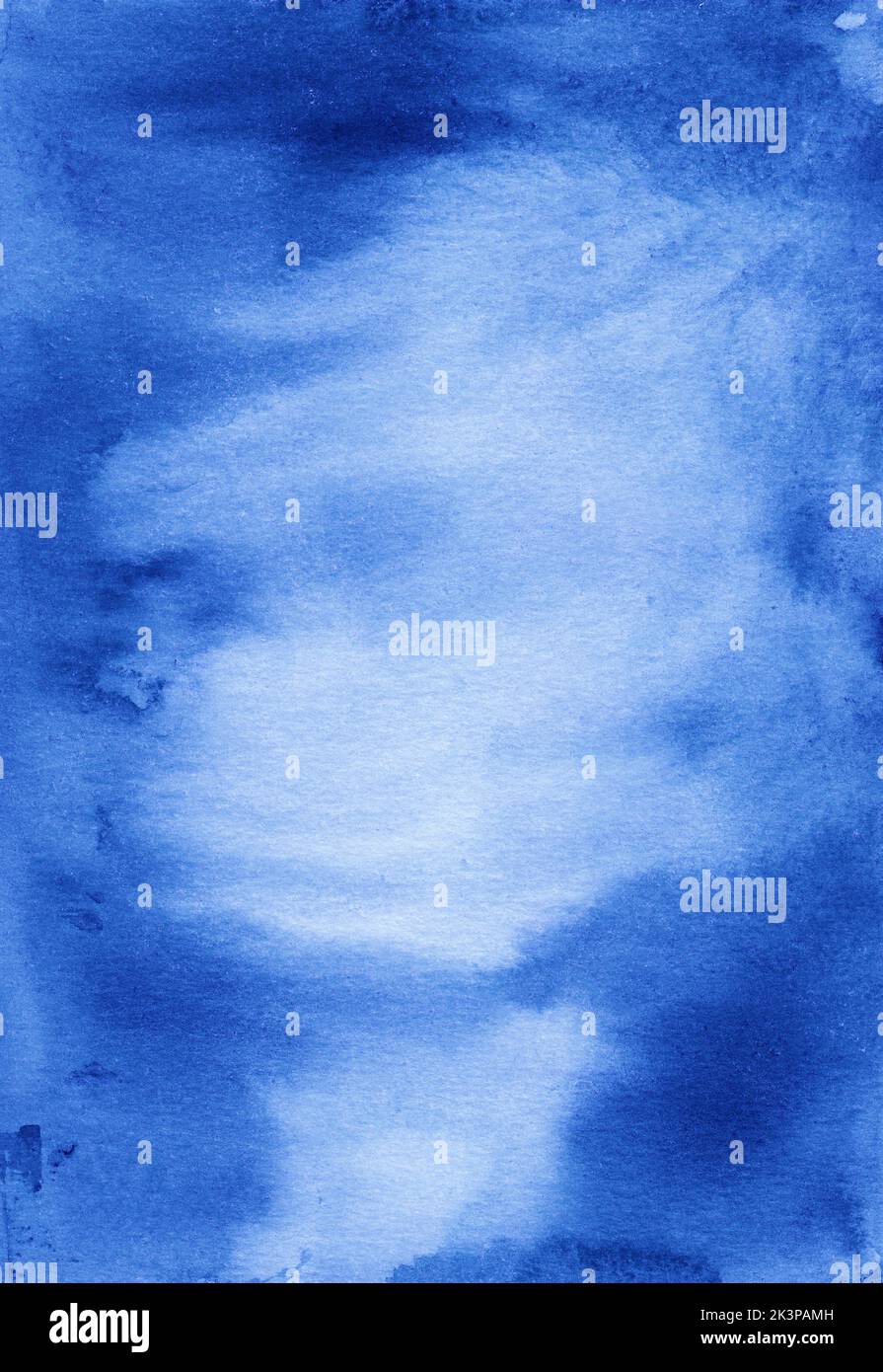 Watercolor deep blue and white background texture with space for text ...