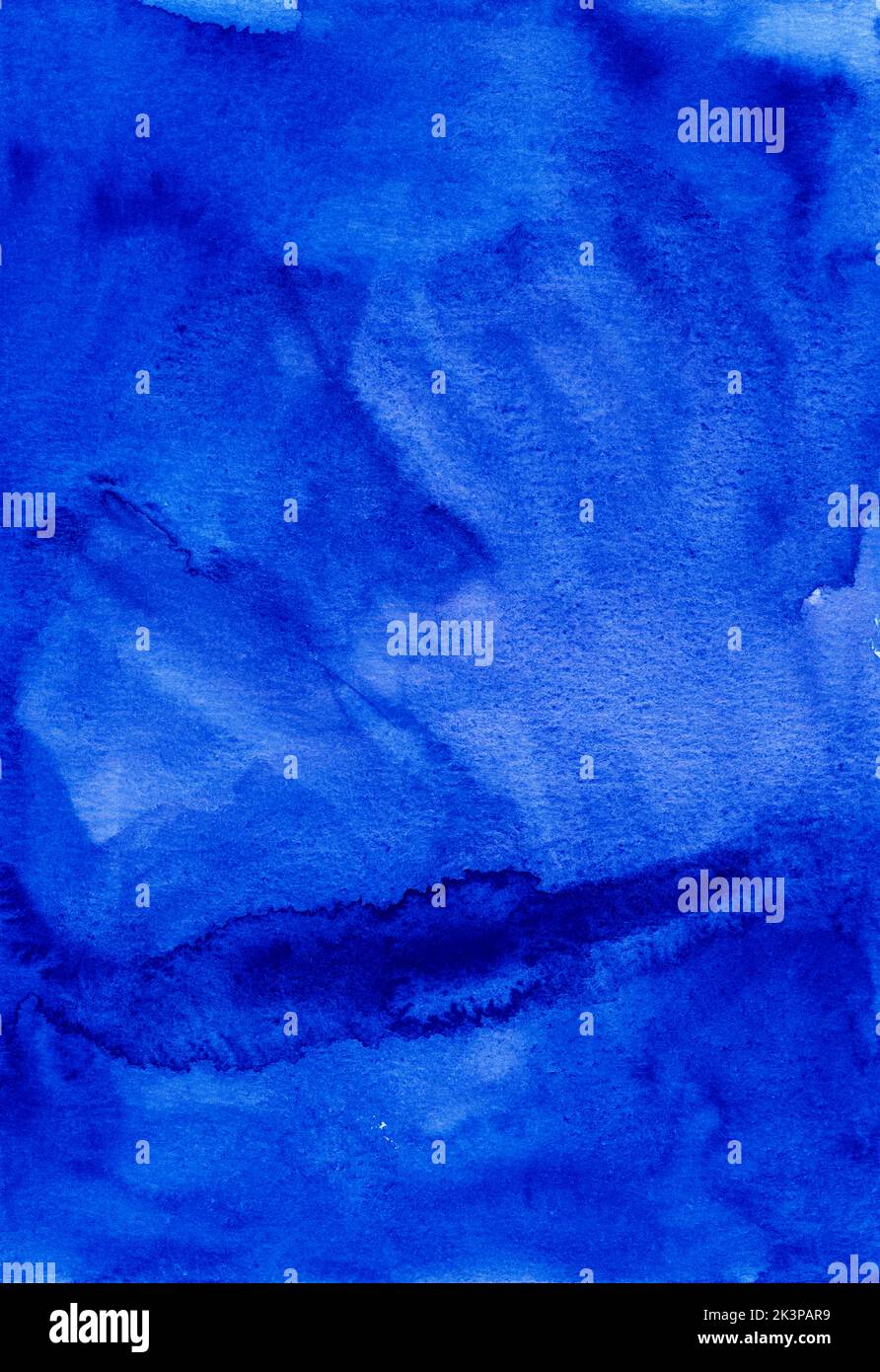 Watercolor deep royal blue liquid background painting. Artistic dark ...