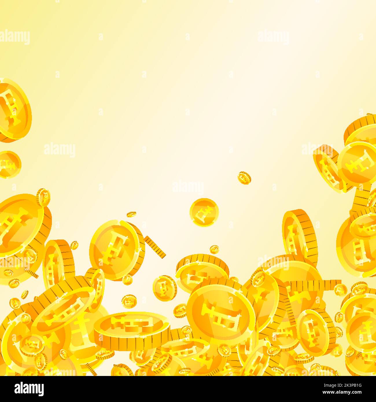 Swiss franc coins falling. Gold scattered CHF coins. Switzerland money ...