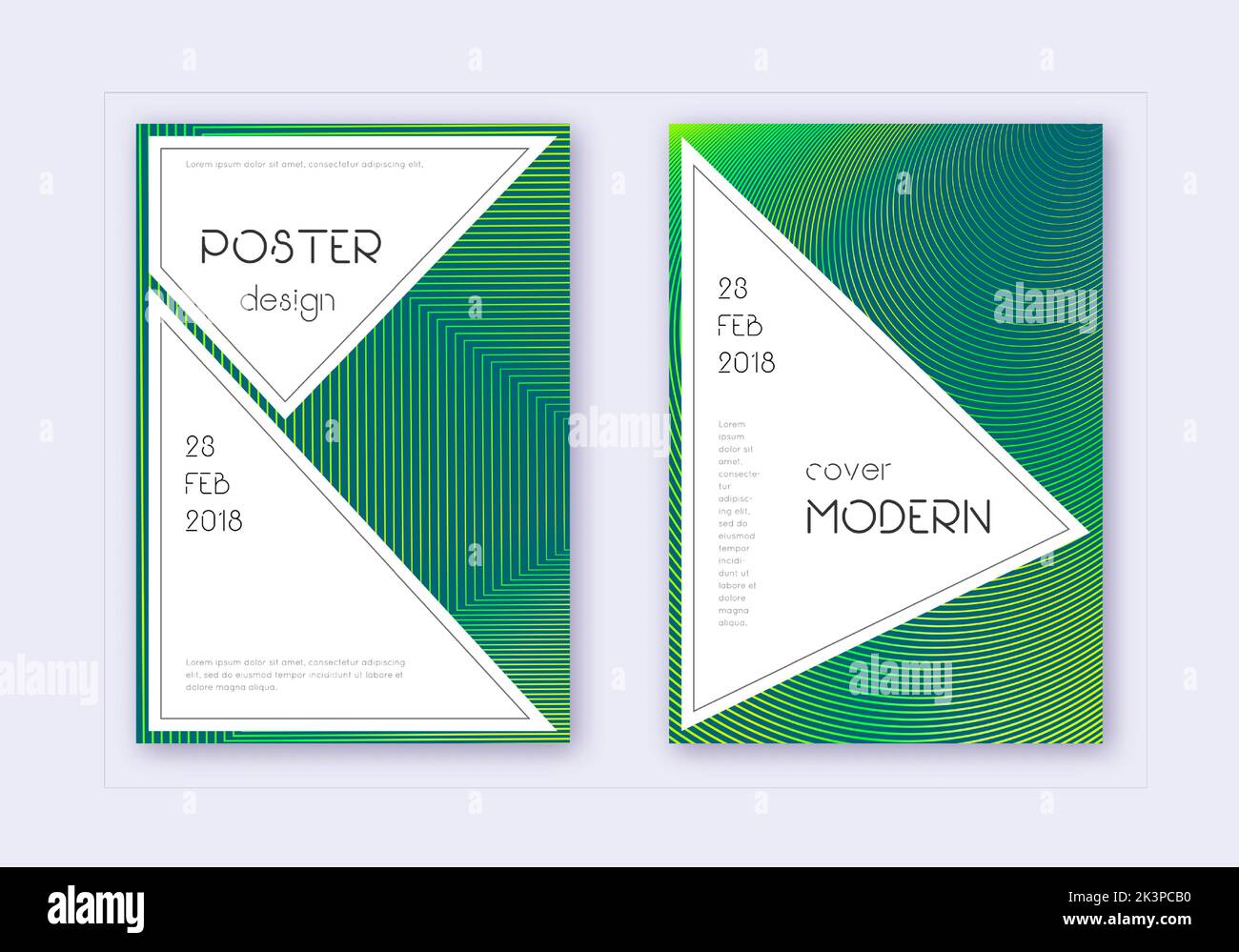Stylish cover design template set. Green abstract lines on dark ...