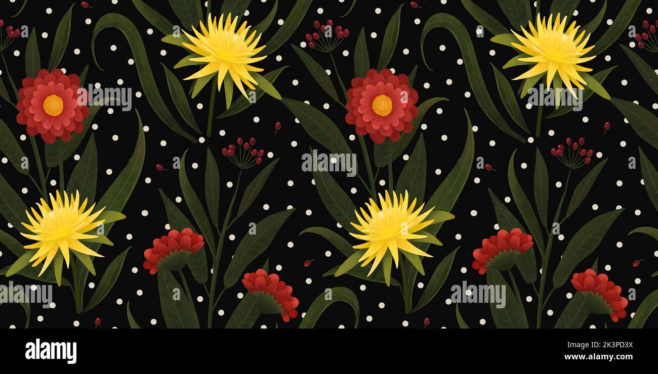 Floral seamless pattern. Decorative botanical wallpaper. Dark floral ...
