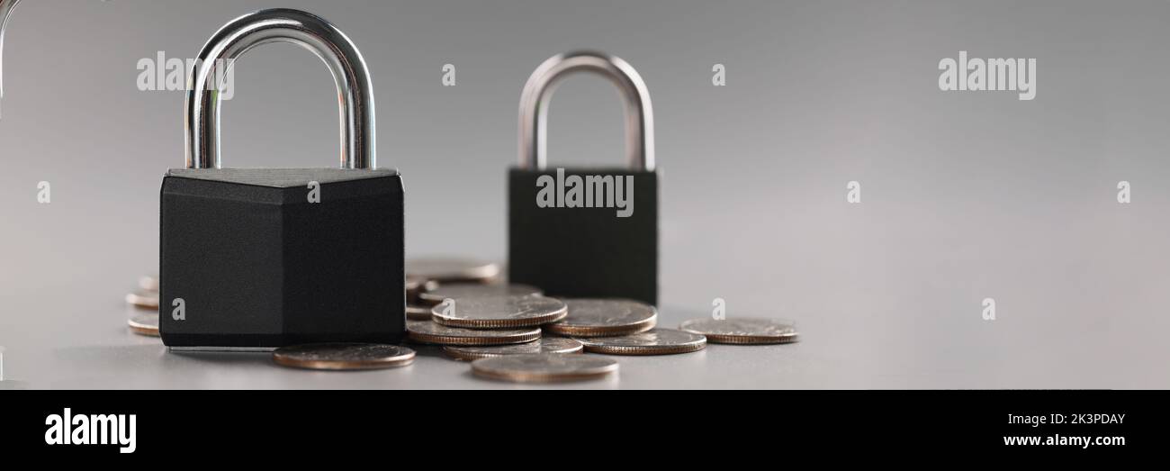 Combination padlock on coin money for financial security, symbol for ...