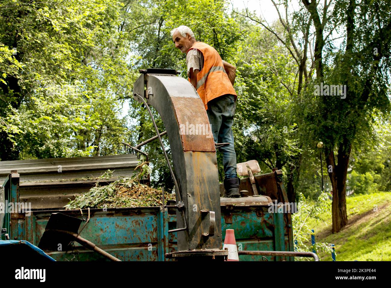 Dnepropetrovsk, Ukraine - 06.25.2021: The work of a mobile shredder of ...
