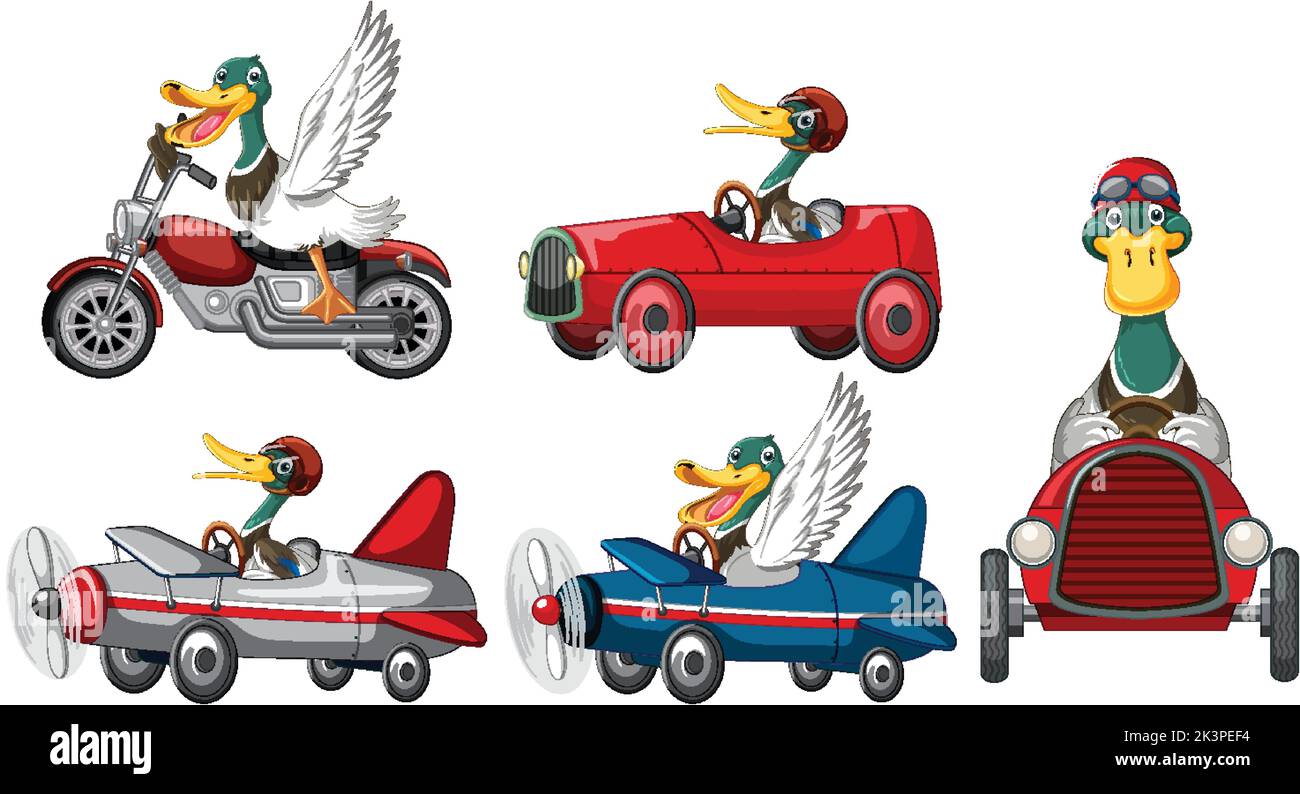 Set of different ducks cartoon character illustration Stock Vector ...