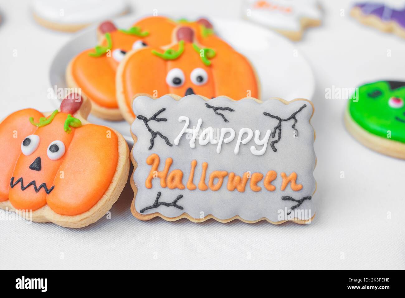 Happy Halloween with funny Cookies; Pumpkin, scary ghost, spooky mummy ...
