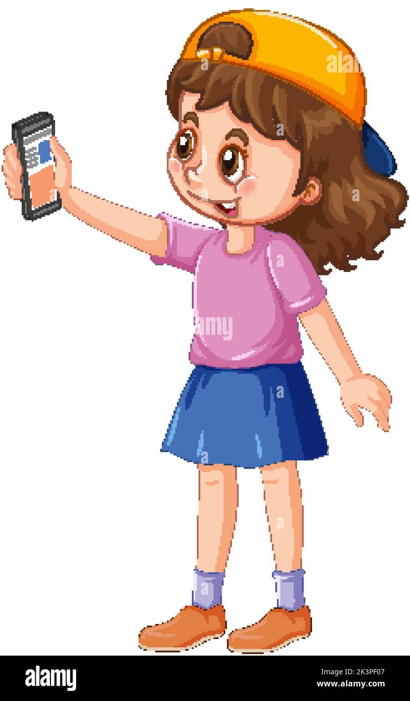 Cartoon girl using smartphone illustration Stock Vector Image & Art - Alamy