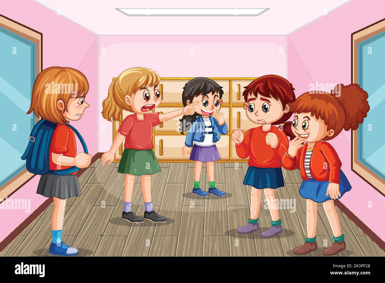 School bullying with student cartoon characters illustration Stock ...