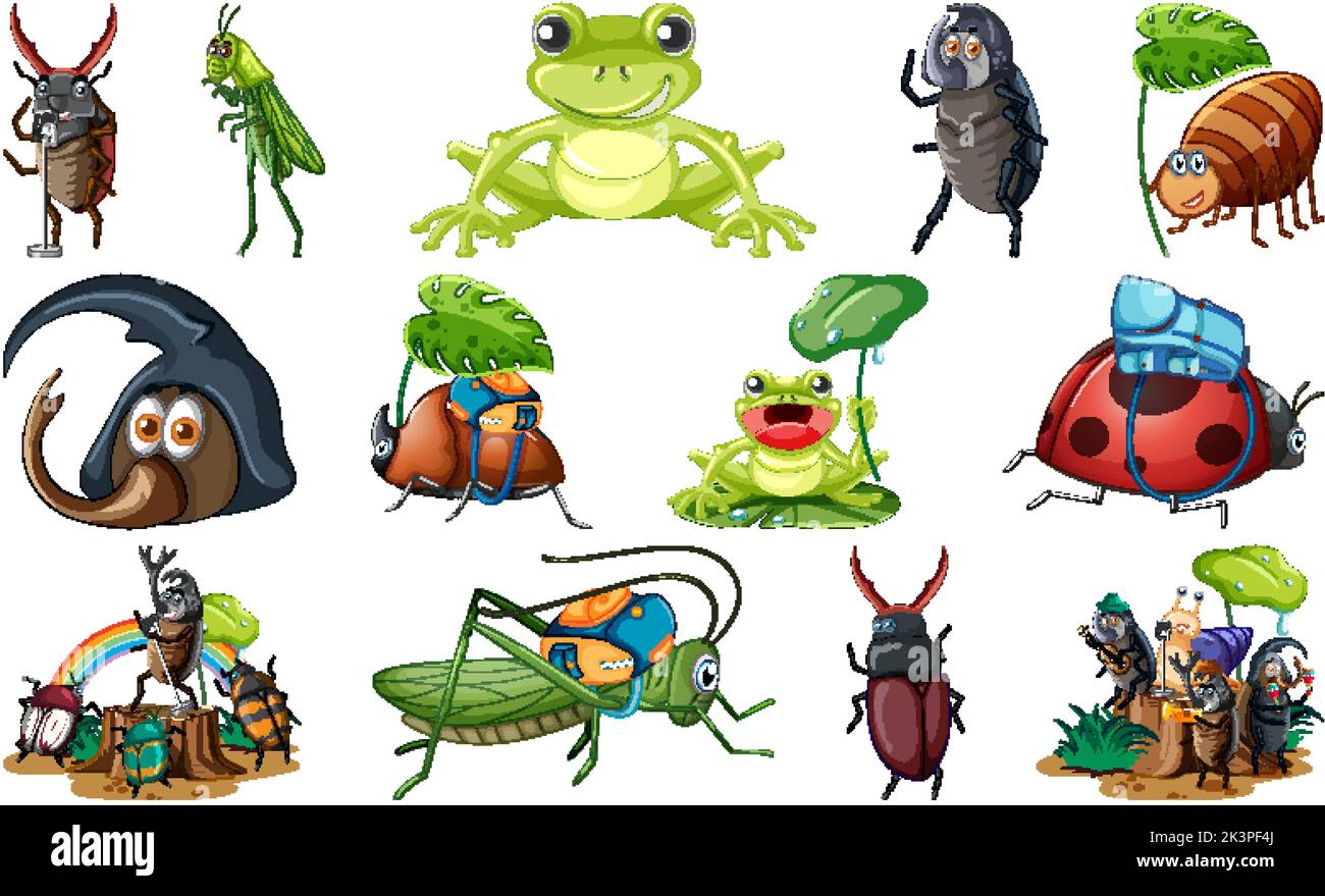 Set of various insects and amphibians cartoon illustration Stock Vector ...
