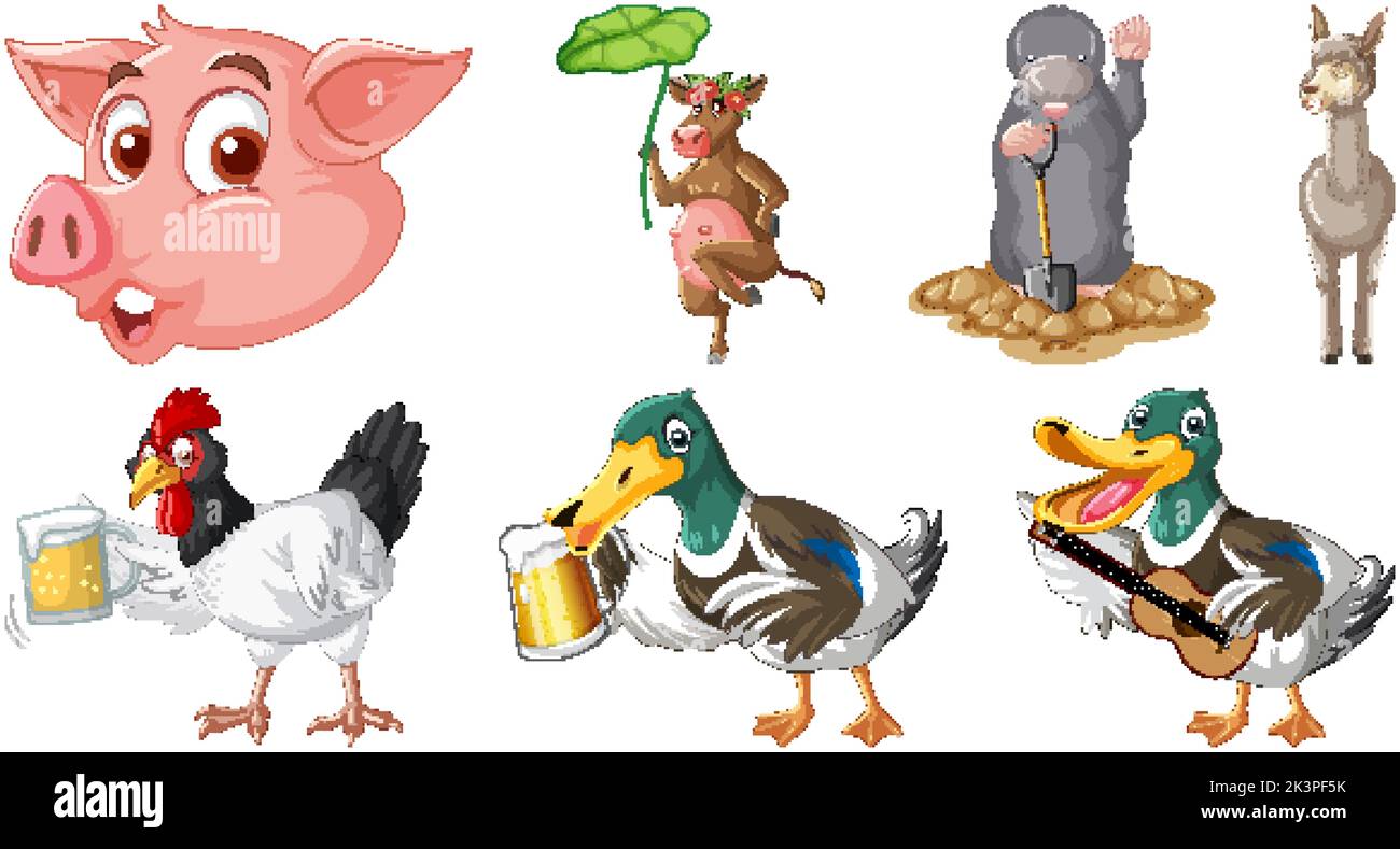 Set of various animals cartoon characters illustration Stock Vector ...