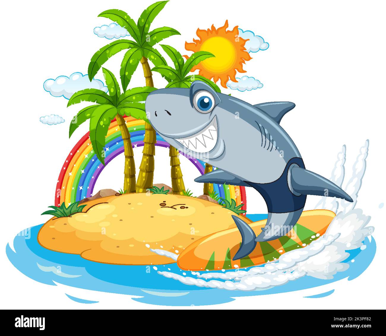 Cute shark surfing in summer holiday illustration Stock Vector Image ...