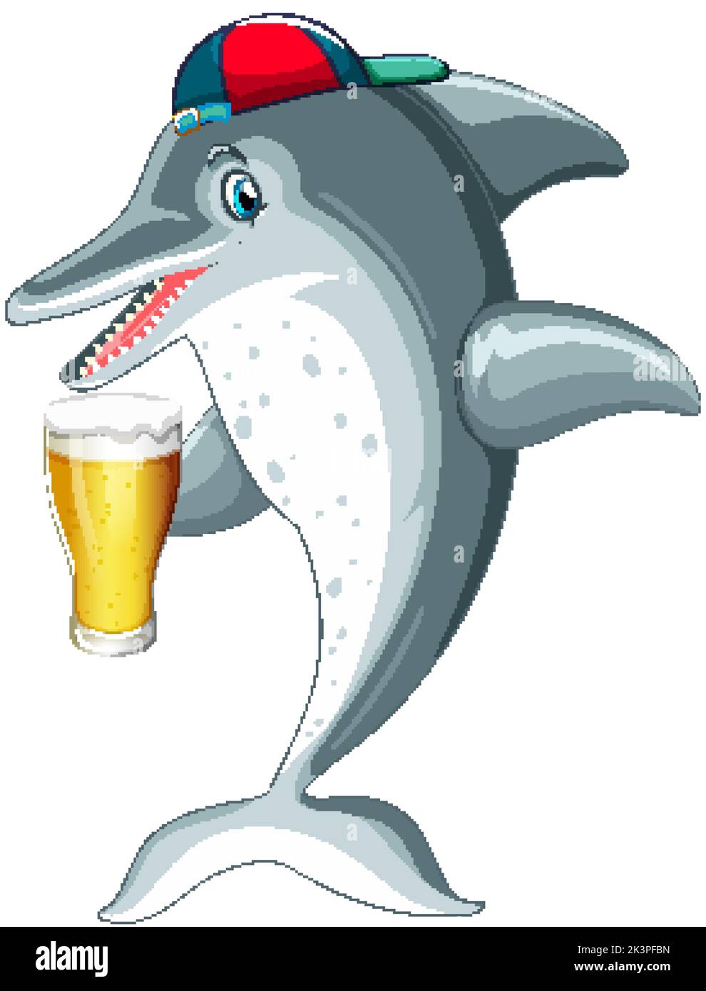 Dolphin cartoon character drinking beer illustration Stock Vector Image ...