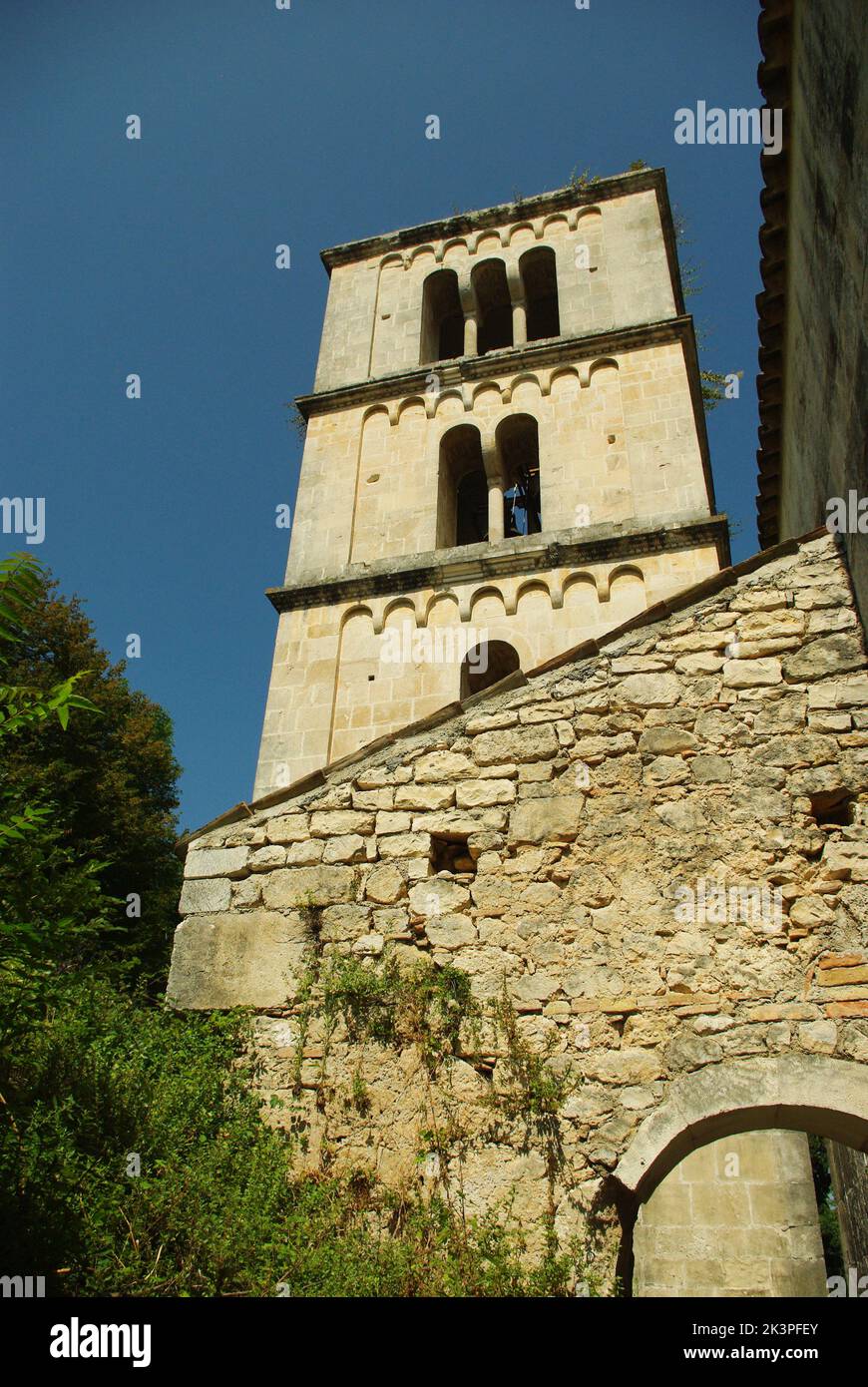 The majestic bell tower of the abbey of San Liberatore in Maiella ...