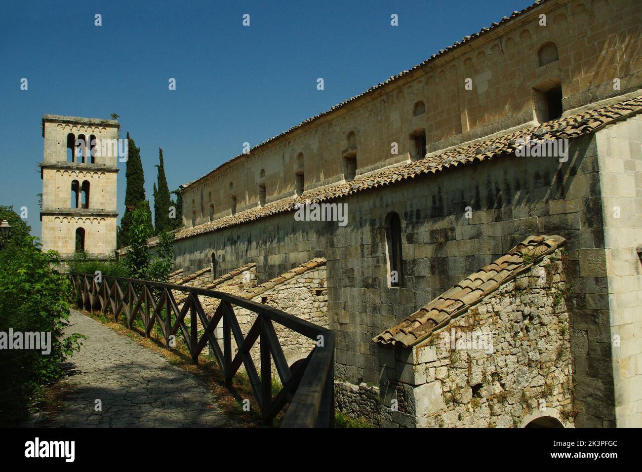 The majestic bell tower of the abbey of San Liberatore in Maiella ...