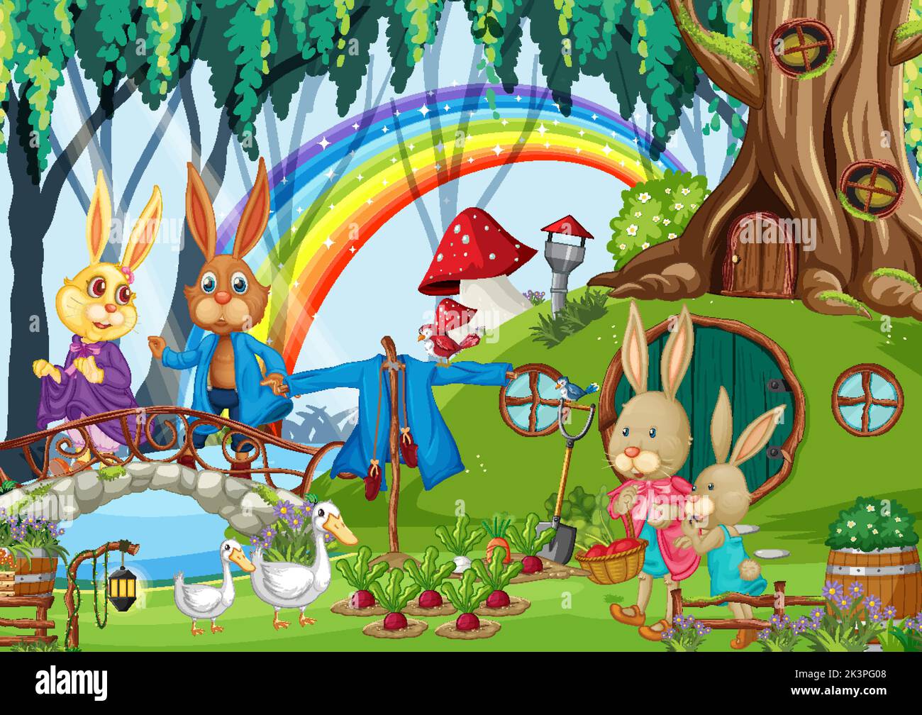 Rabbit family in fantasy forest illustration Stock Vector Image & Art ...