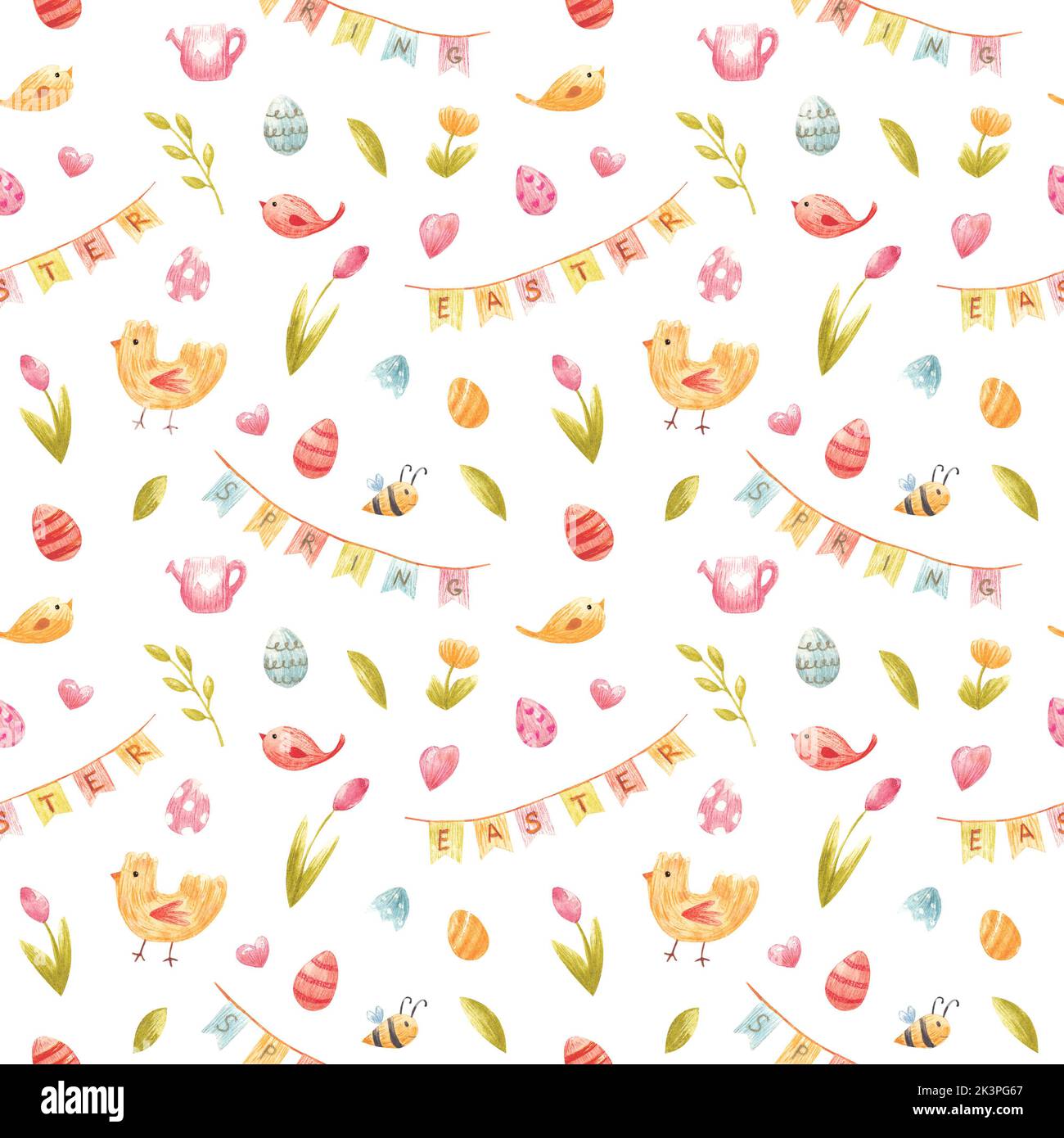 Watercolor seamless spring pattern. Illustration for Easter with bee ...