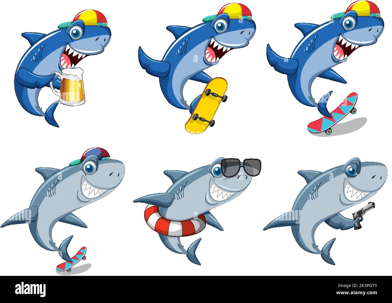 Different sharks in summer beach illustration Stock Vector Image & Art ...